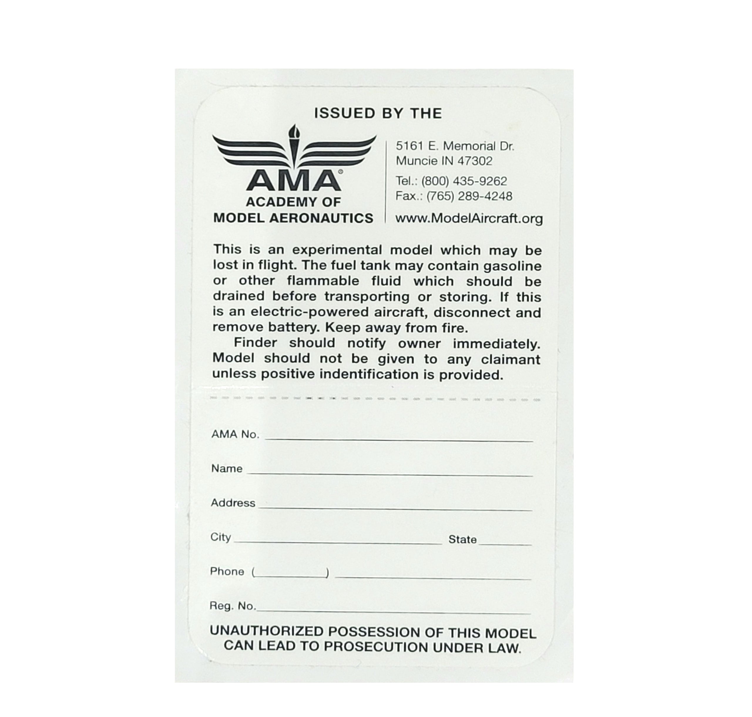 5084 Airplane ID Label 10Pk | Academy of Model Aeronautics